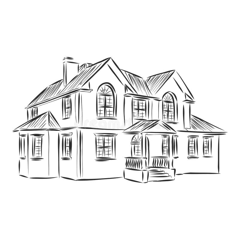 Beautiful Cozy House, Built House Realistic Vector Sketch Illustration ...