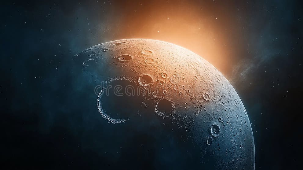 Beautiful Crescent Moon with Sunlight in Deep Space Stock Illustration ...