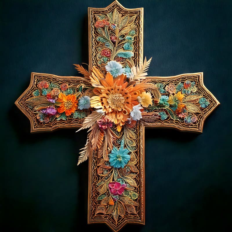 Floral Easter Cross stock illustration. Illustration of worship - 363397713