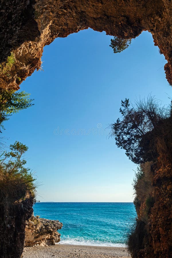Beautiful Crystal Clear Sea View from Inside the Cave Stock Image ...