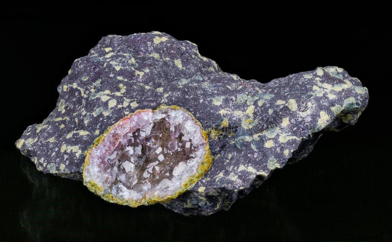 Beautiful Crystal Gem Crystals Inside Broken Agate Geode in Melaphyre ...