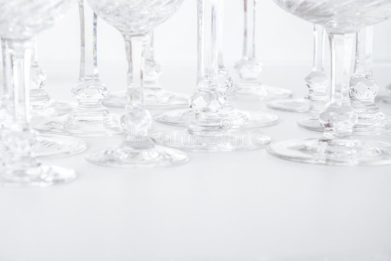 Empty Crystal Glasses on White Table, Drinking Glass Stock Photo ...