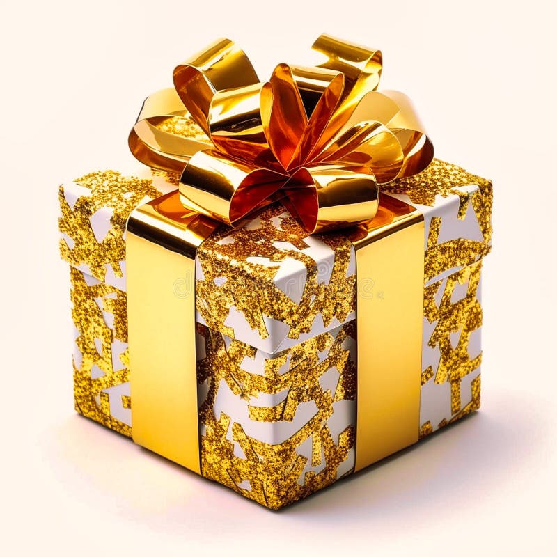 Beautiful Cube Gift Wrapped in Xmas Paper with Gold, Generative AI ...