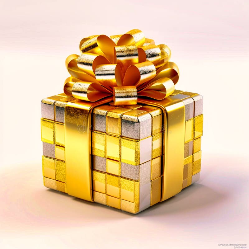 Beautiful Cube Gift Wrapped in Xmas Paper with Gold, Generative AI ...