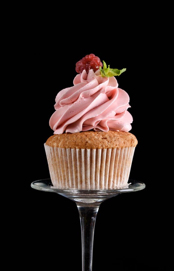 Beautiful Cupcake with Raspberry Cream and a Sprig of Mint Stock Photo ...