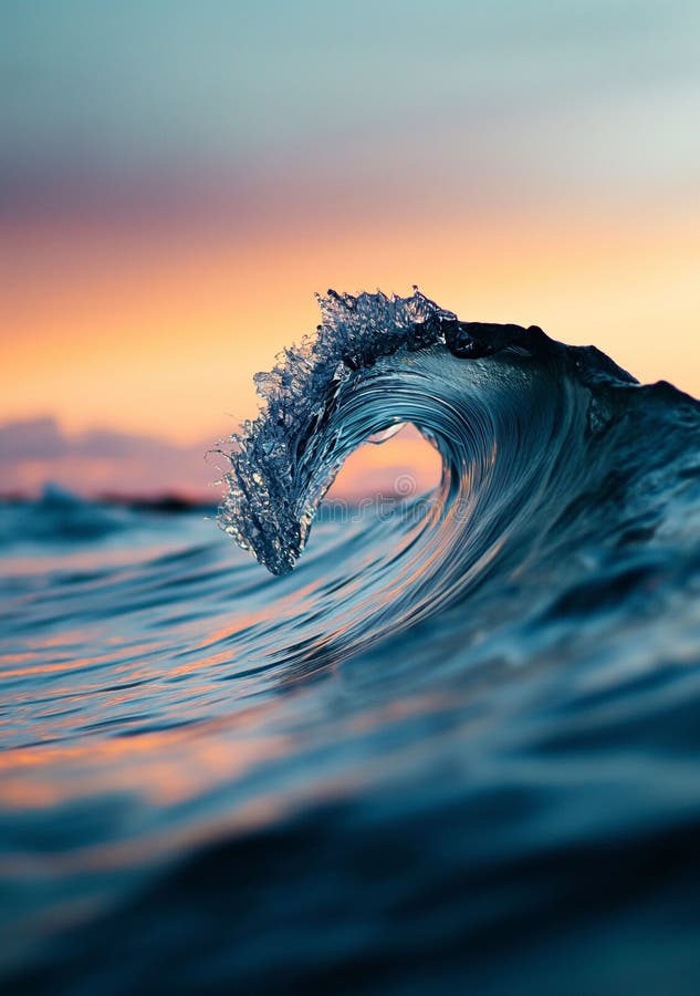 Beautiful Curling Wave Reflecting Sunset Colors. Stock Image - Image of ...