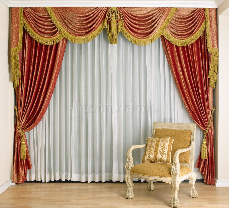 Beautiful Curtain in Living Room Stock Image - Image of floor, carve ...