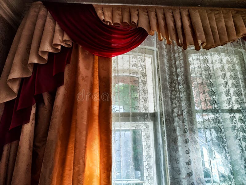 Beautiful Curtain on the Window and Transparent Tulle Curtain. Abstract ...