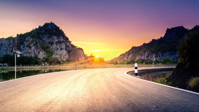 Beautiful Curve Road Beutiful Sunset Mountains Background Stock Photo ...