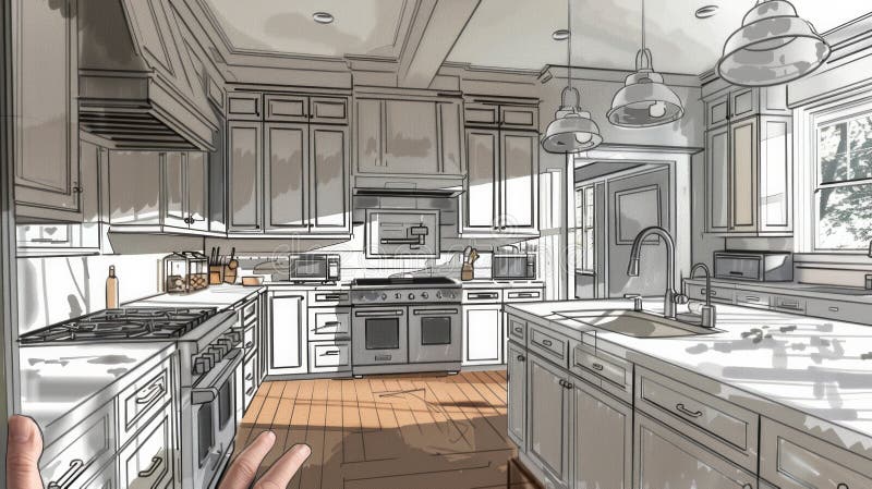 Beautiful Custom Kitchen Design Drawing and Brushed in Photo ...