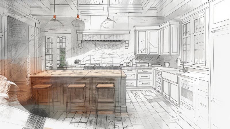 Beautiful Custom Kitchen Design Drawing and Brushed in Photo ...