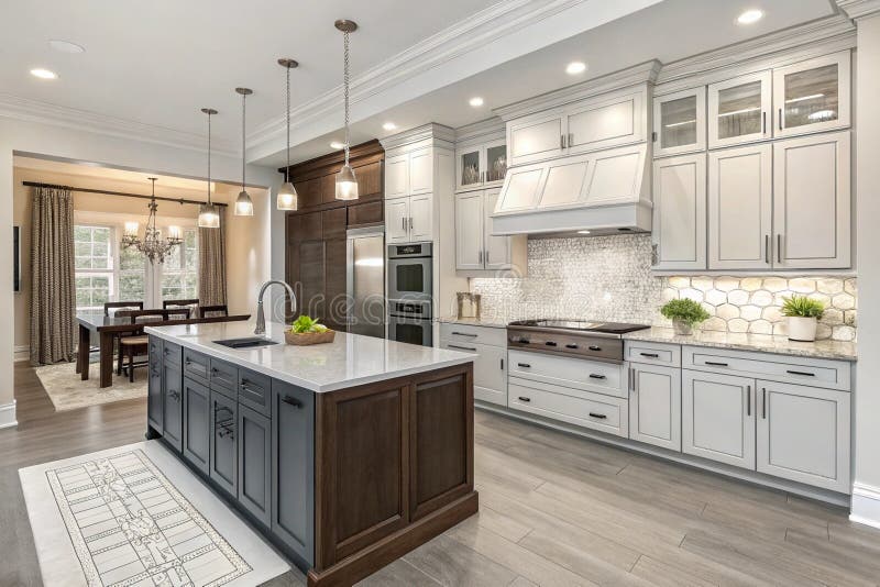 Beautiful Custom Kitchen Design Drawing and Photo Combination Stock ...