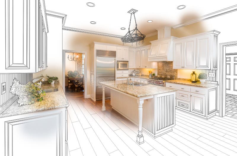 Beautiful Custom Kitchen Design Drawing Cross Section Into Finished ... Beautiful Custom Kitchen Design Drawing Cross Section Into Finished ...