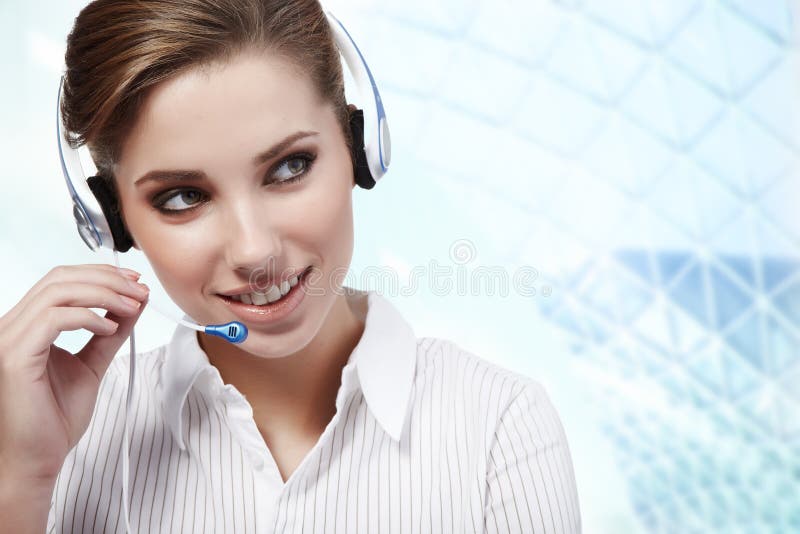 Beautiful Customer Service Operator Woman with Headset Stock Image ...