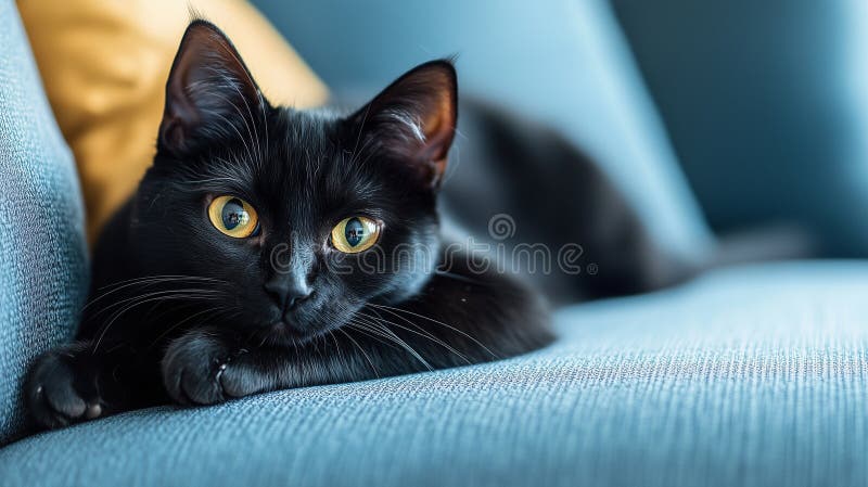 Beautiful Cute Black Cat, Lying in the Sofa. Poster for Black Cat Day ...