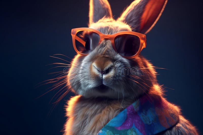 Beautiful Cute Bunny in Sunglasses. Generative AI. Stock Illustration ...