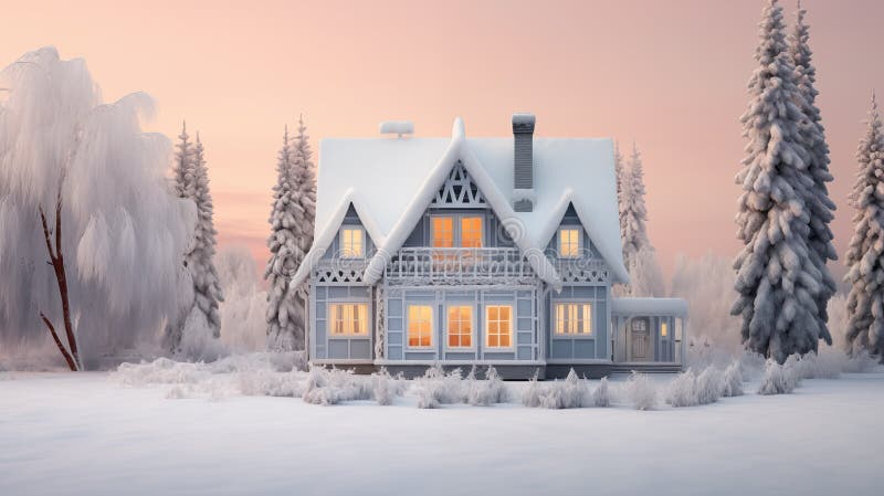 Beautiful Cute Cottage in Winter, Hotel Design Stock Illustration ...
