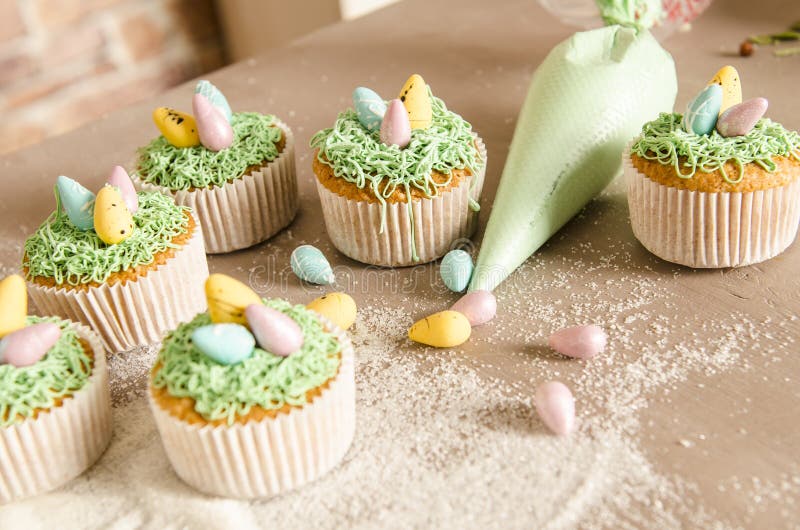 Beautiful Cute Easter Cupcakes With Easter Decorations Stock Photo ...