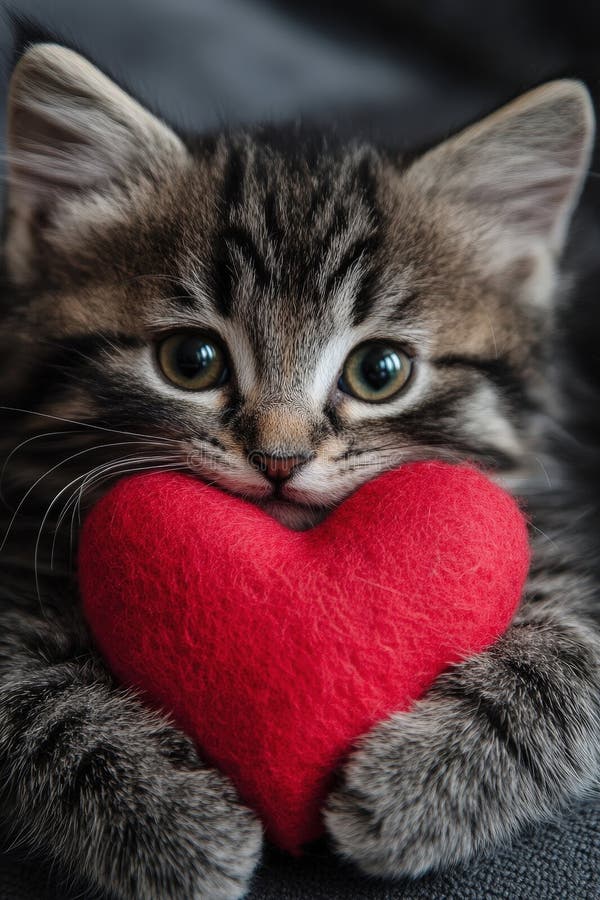 Beautiful Cute Kitten with a Red Heart Stock Image - Image of small ...