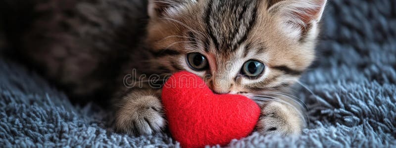 Beautiful Cute Kitten with a Red Heart Stock Photo - Image of kitten ...