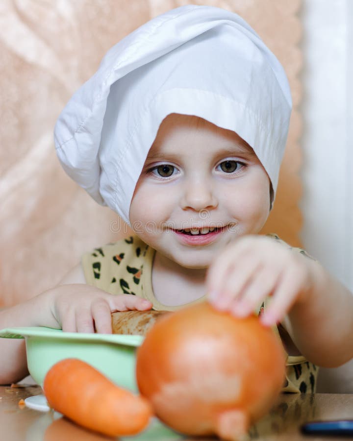 Beautiful Cute Little Cook with Vegetables Stock Photo - Image of fresh ...