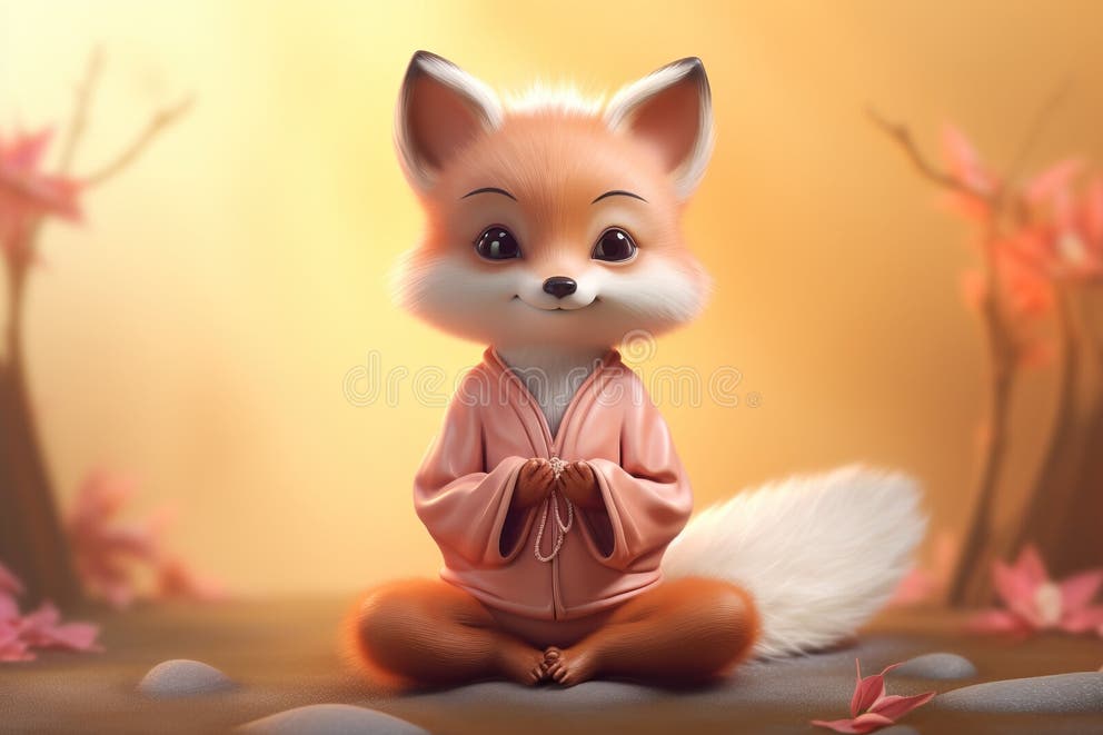 Beautiful Cute Meditation Fox. AI Generated Stock Illustration ...