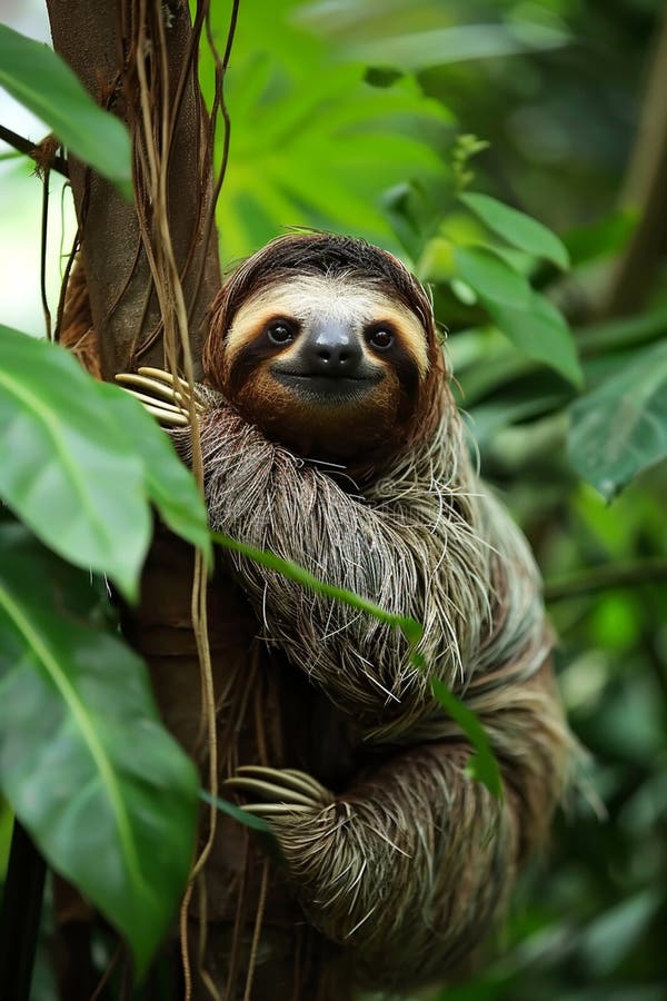 Beautiful Cute Sloth on a Branch. Stock Photo - Image of character ...