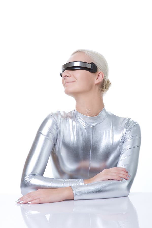 Beautiful cyber woman stock image. Image of pensive, portrait - 12024505