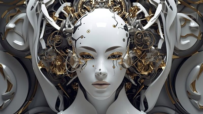 Beautiful Cyborg Girl with Connections and Technology Background. Stock ...