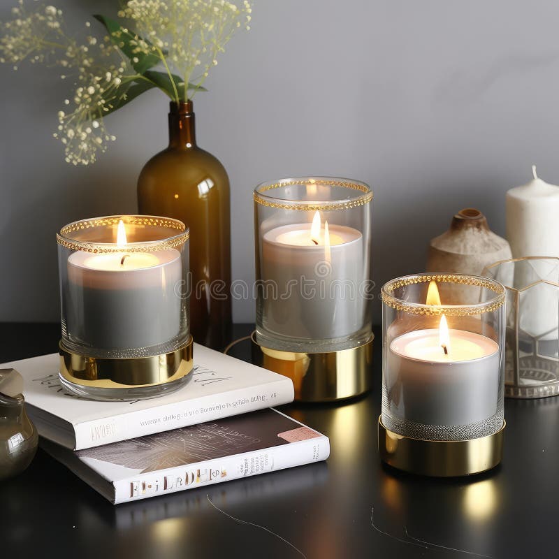 Beautiful Cylindrical Candle Glowing on Glass Generative AI Stock ...