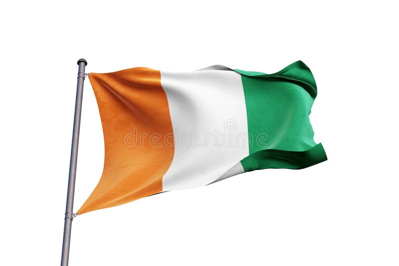 Ivory Coast Flag Waving On White Background Close Up Isolated – 3d
