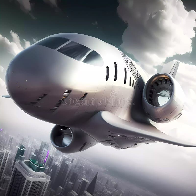 Beautiful 3d Futuristic Airplane Concept Background Stock Illustration ...