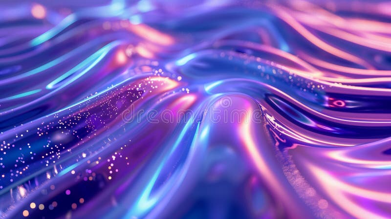 Beautiful 3D Render of Fluid Waves with a Blue and Purple Iridescent Background, Featuring Light ...