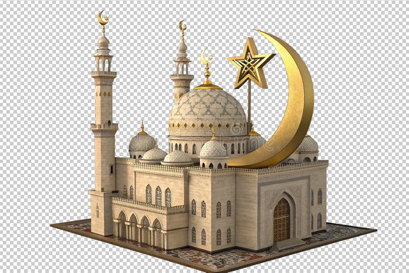 3D Illustration of a Mosque with Golden Moon Stock Illustration ...