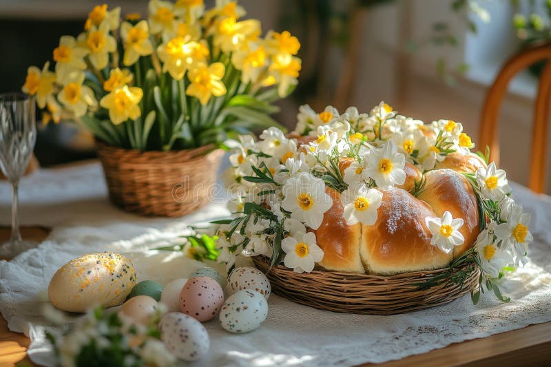 Beautiful Daffodils Complement a Homemade Easter Bread, with Naturally ...