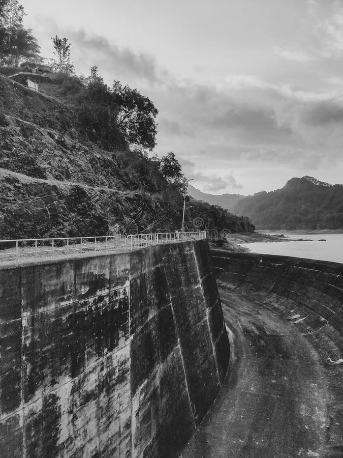 Beautiful Dam Landscape Photo in Dark Black and White Stock Image ...