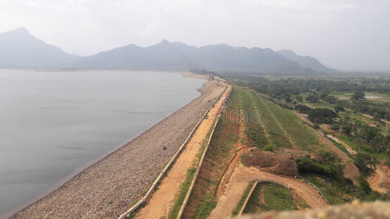Dam road view stock image. Image of view, lake, road - 124929781