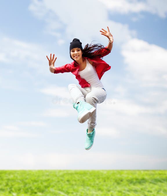 Beautiful Dancing Girl Jumping Stock Photo - Image of american, jumping ...