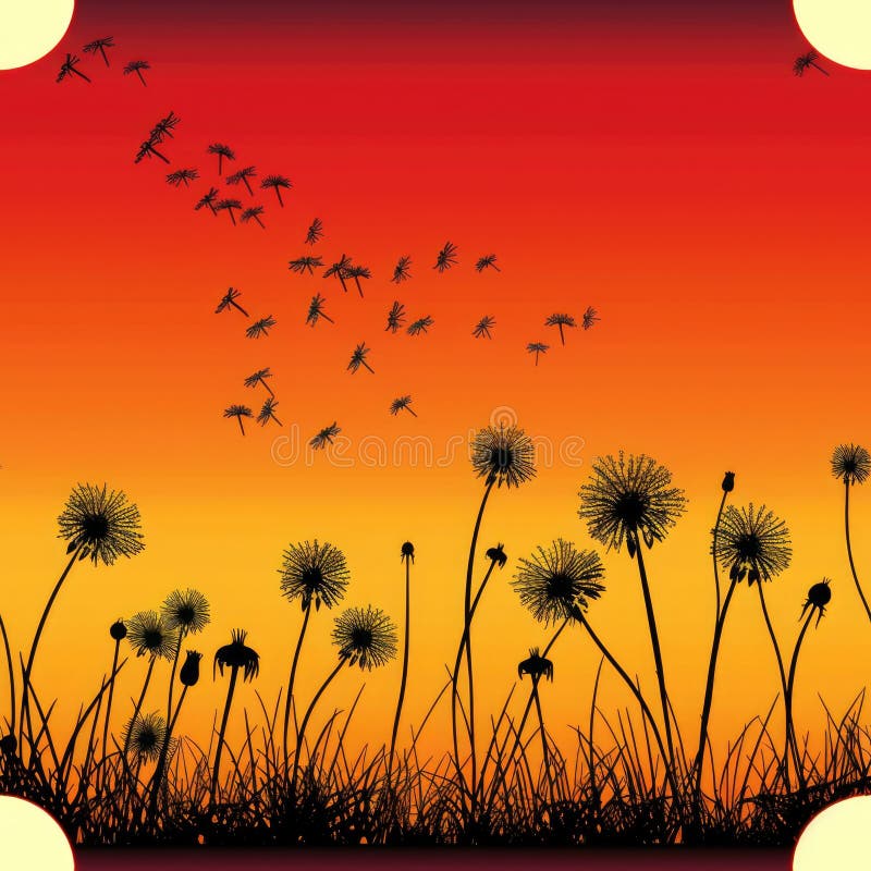 Beautiful Dandelions Field Sunset Perfect Nature Backgrounds Stock ...