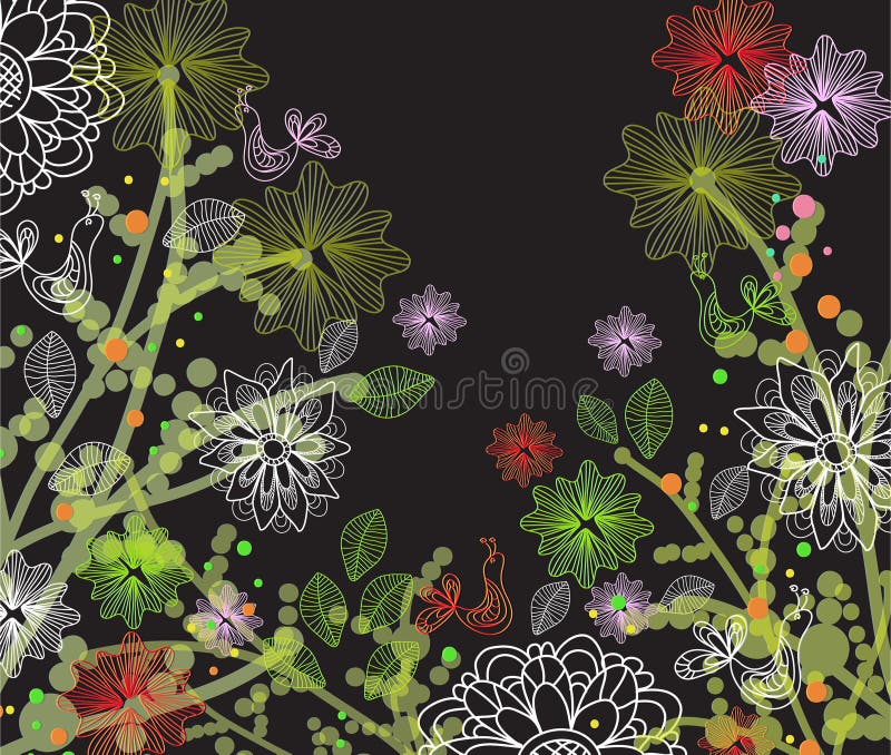 Beautiful Dark Floral Illustration Stock Vector - Illustration of cute ...