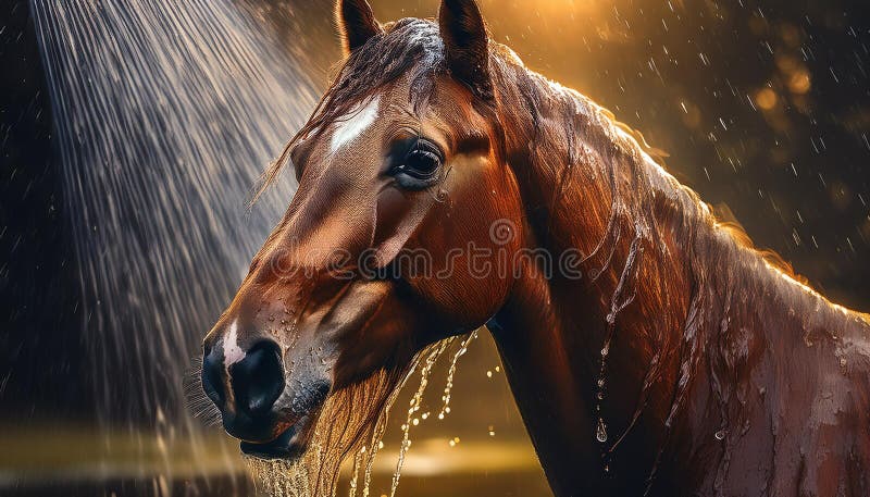 Beautiful Horse Under the Shower AI Generated Stock Illustration ...
