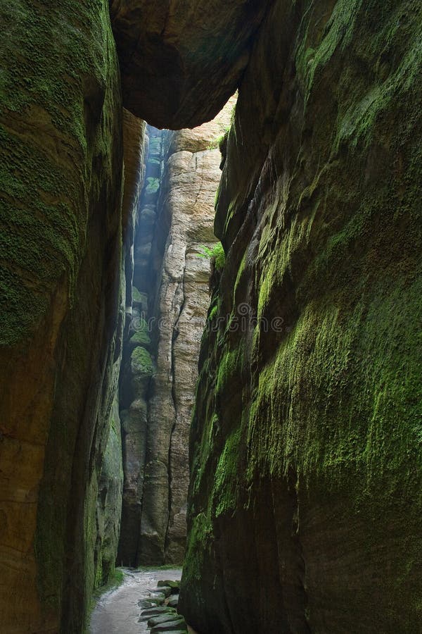Dark Narrow Moss Rock Chasm Stock Image - Image of narrow, dark: 108375013