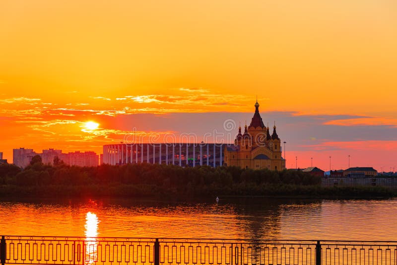 Beautiful Dark Red Sunset Over the River. Stock Image - Image of river ...