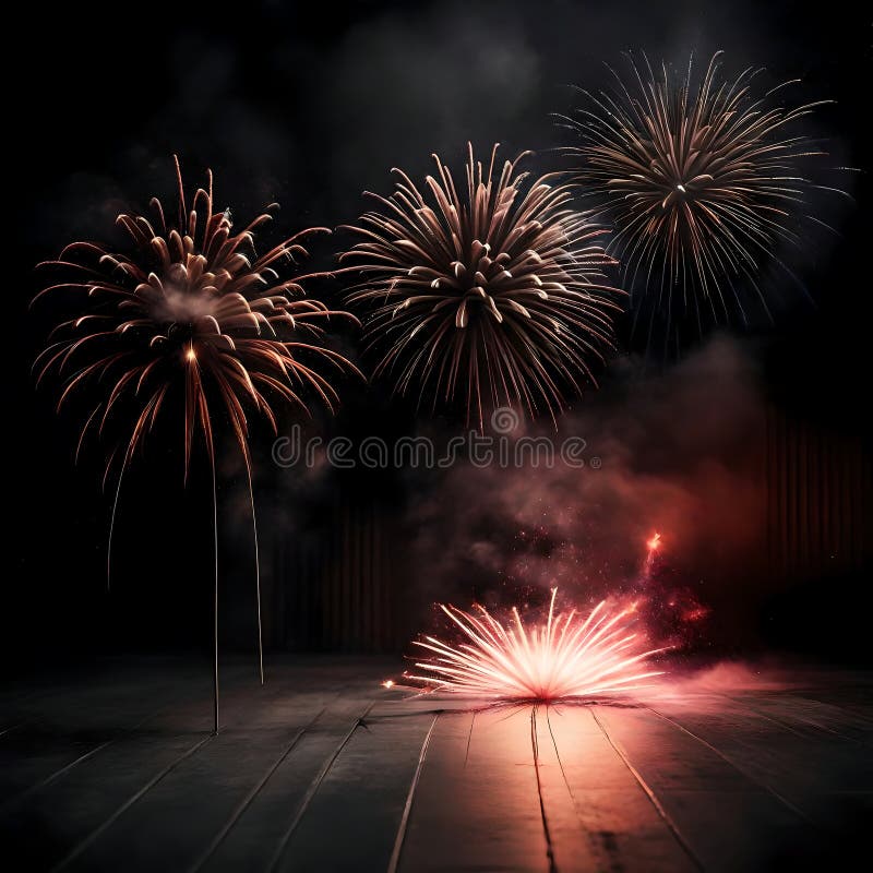 Fireworks in a Dark Empty Room - Ai Generated Image Stock Illustration ...
