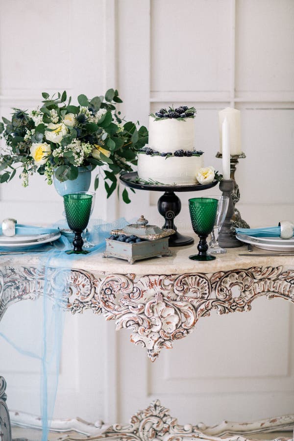 Beautiful Decorate Table with Candles, Vase with Flowers and Wedding ...