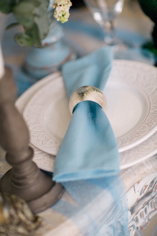 Beautiful Decorate Wedding Plate with Candles and Flowers Stock Photo ...