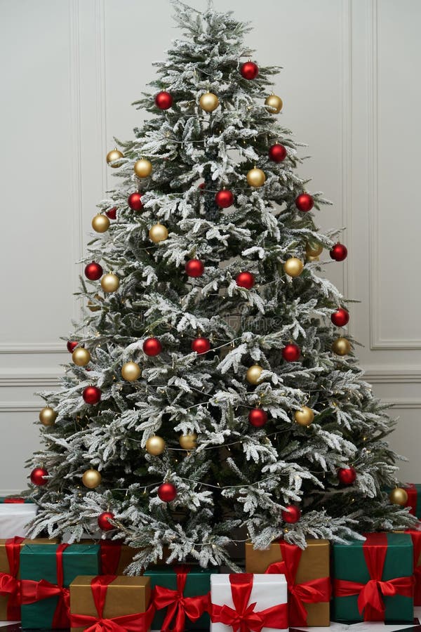 Beautiful Decorated Christmas Tree with Present Boxes Stock Photo ...