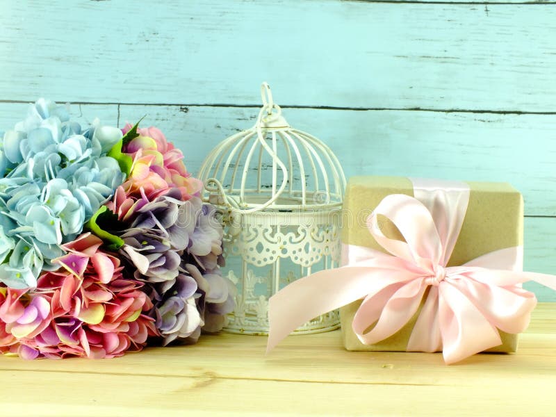 Beautiful Decorated Colorful Flower Bouquet and Gift Box Present Stock ...