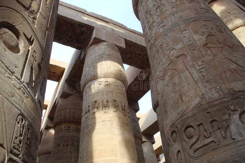 Beautiful Decorated Columns Inside Karnak Temple Stock Photo - Image of ...
