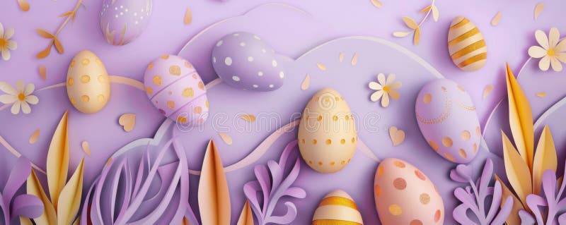 Beautiful Decorated Easter Eggs. Purple Colored with Floral Elements ...